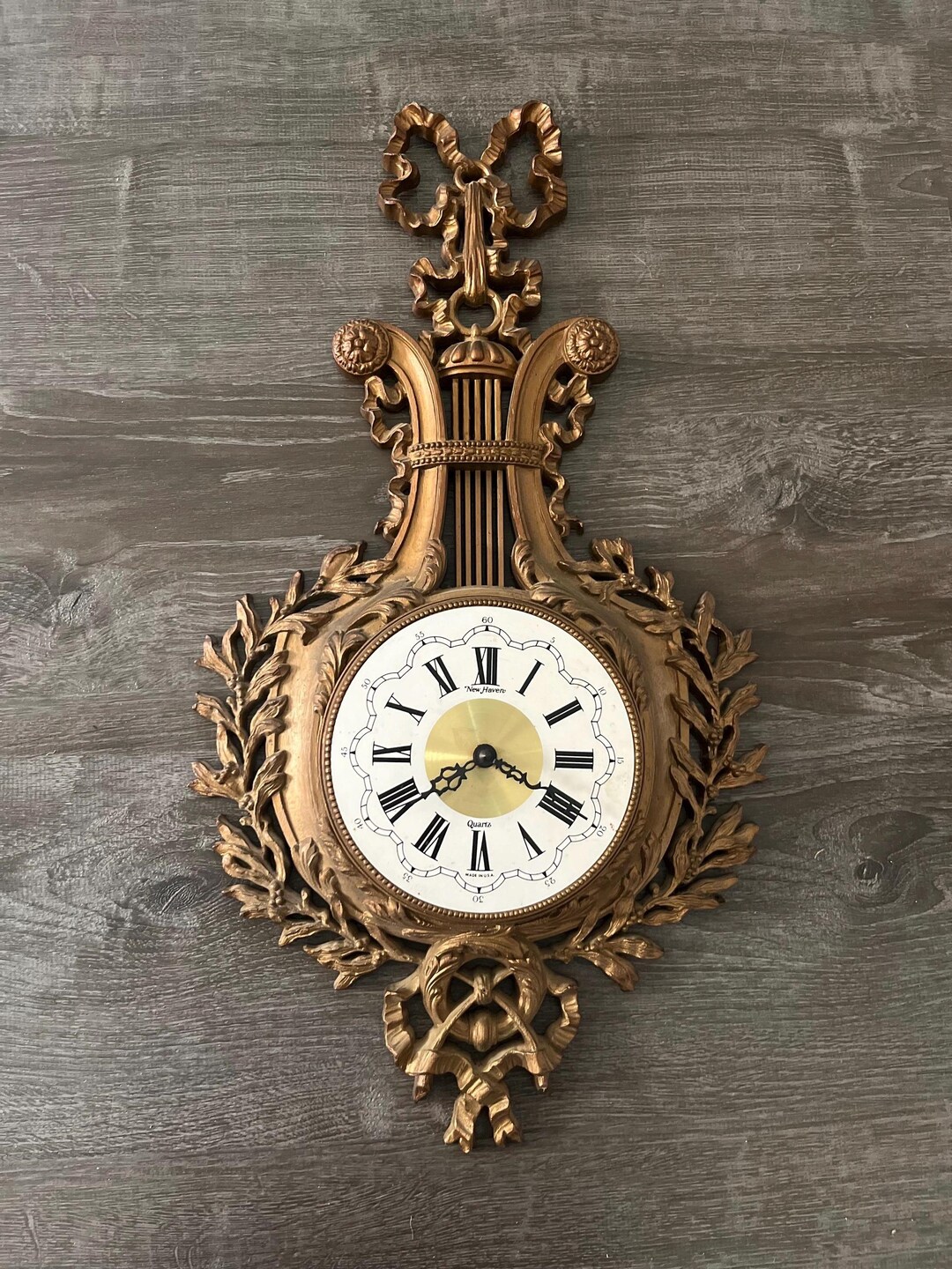 RIBBON BOW Burwood Syroco Ornate Clock 1968 - Etsy