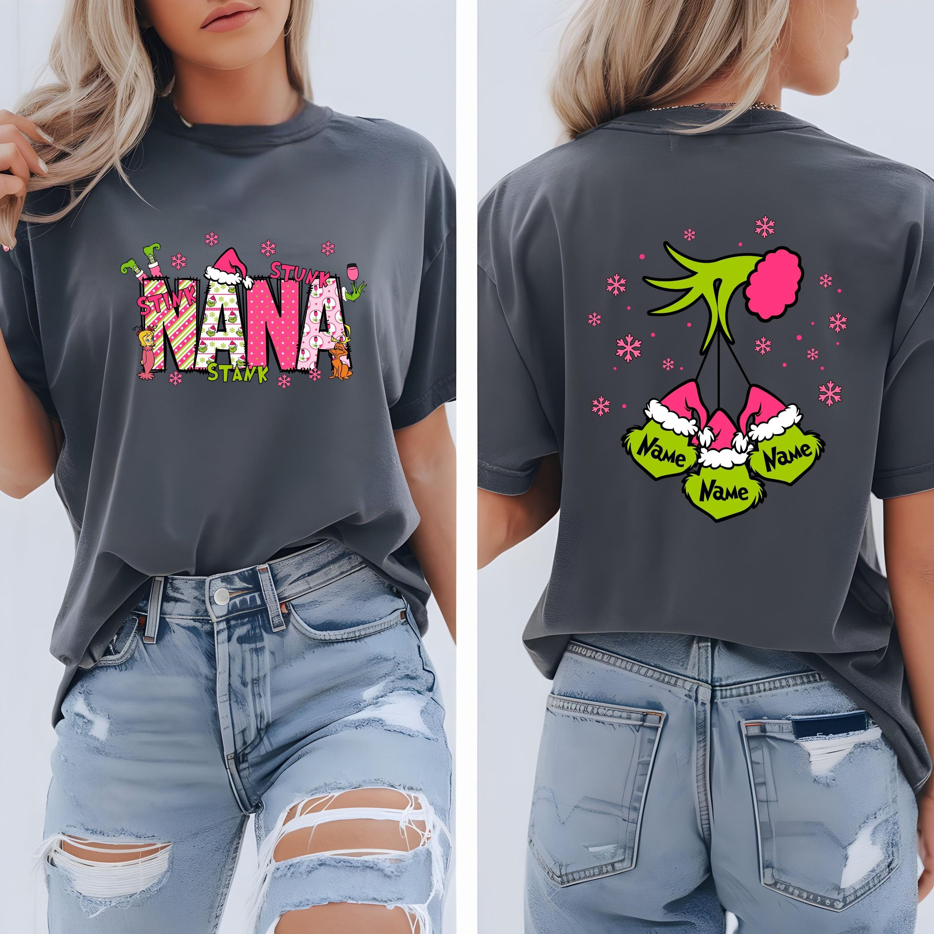 Custom Grinch Grandma Kid Name Sweatshirt Retro Christmas Nana Shirt ...