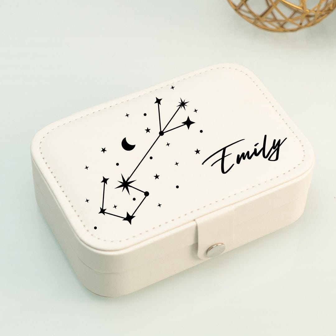 Custom Leather Zodiac Sign Jewelry Box Personalized Star Sign Name ...