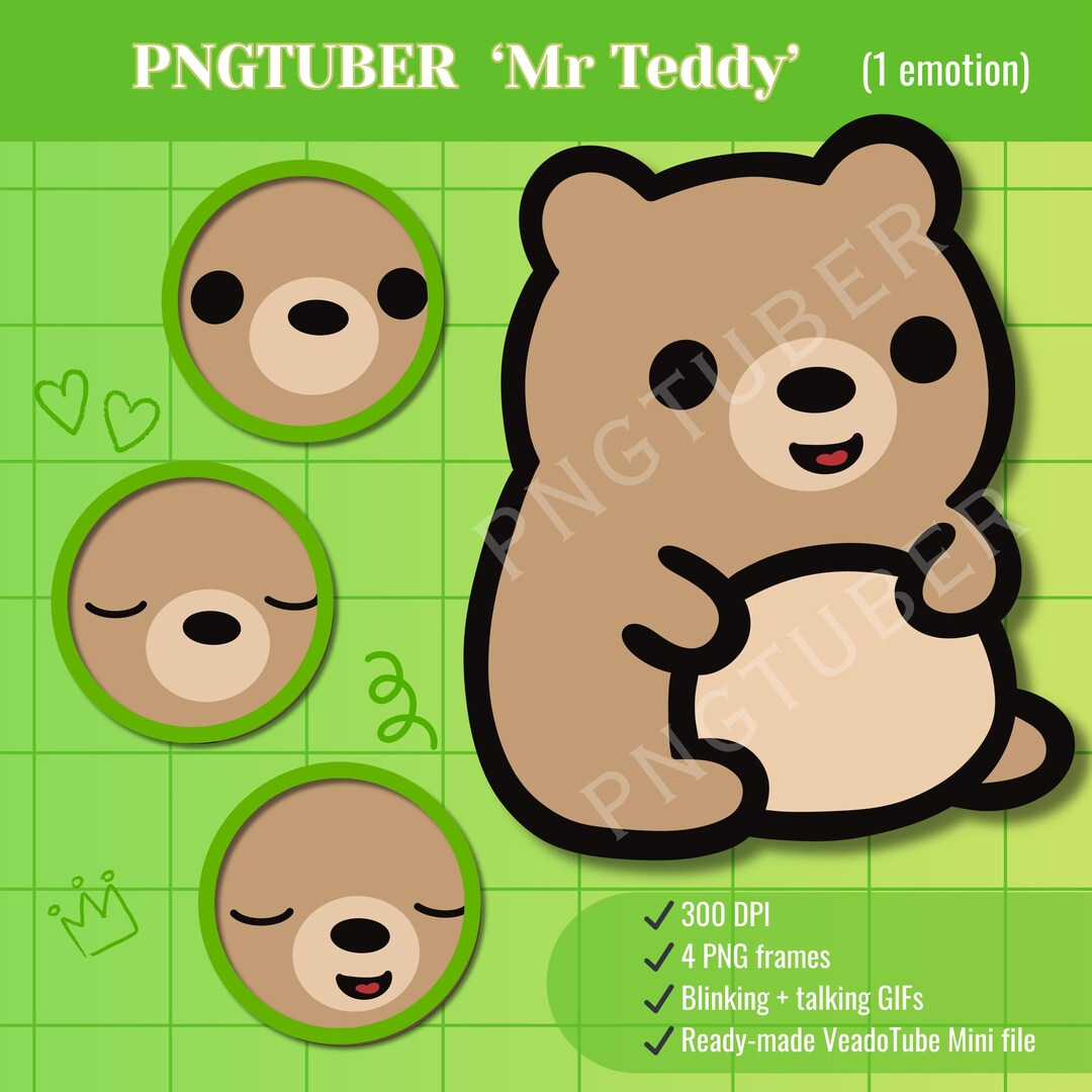 Chibi Teddy Bear Pngtuber, PNG Tuber Commission Model, Stream Pet ...