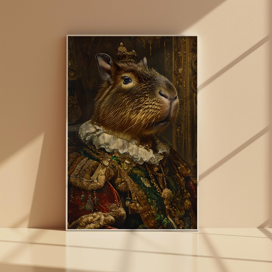 Capybara Wall Art Cute Animal Print Royal Capybara Decor Vintage King ...