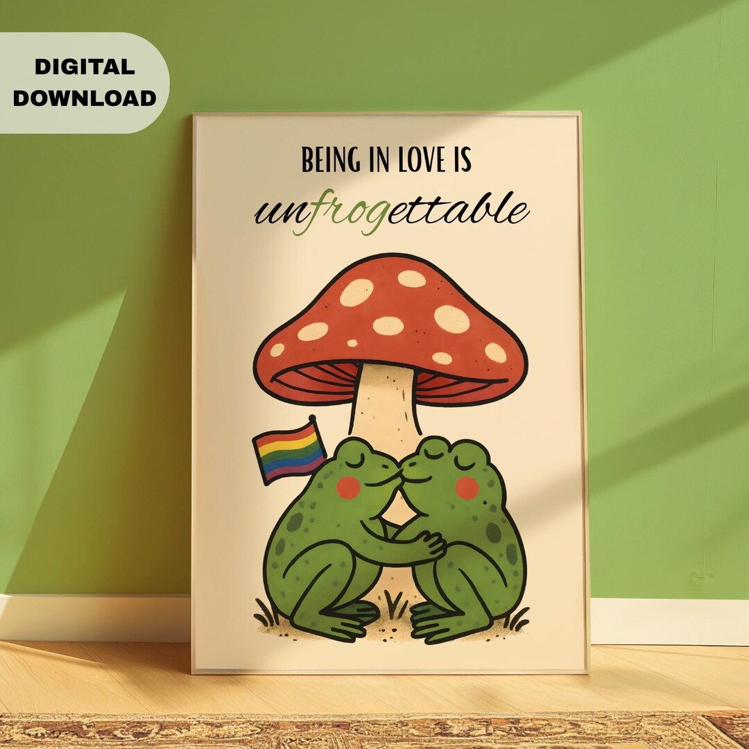 Cute Frog Wall Art Prints, Queer Art, Lesbian Art, Subtle Pride, Bi ...