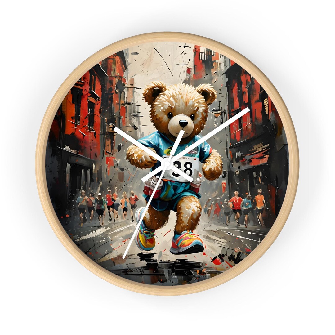 Teddy Bear Marathon Runner Amidst Vibrant Urban Landscape, High Quality ...