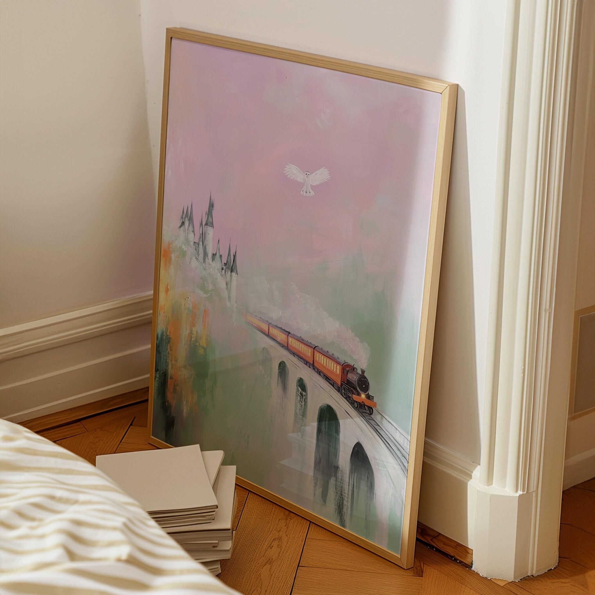 Magic School Wall Art, Magic Train Poster, Boy Wizard Painting ...