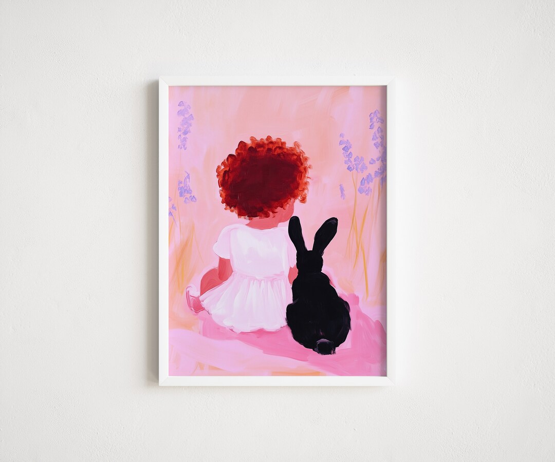 Pastel Bunny Wall Art, Easter Poster, Pastel Spring Wall Art, Girl and ...