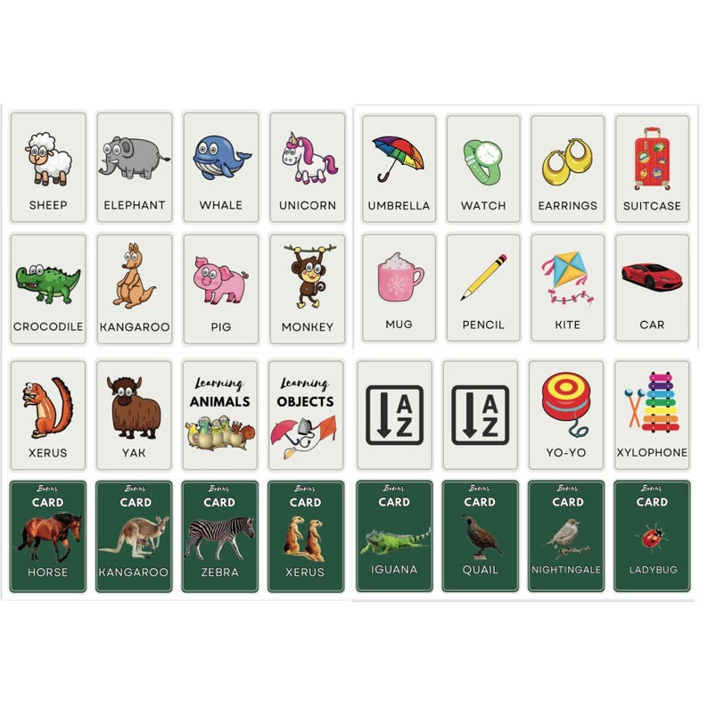 ABC Printable Flashcards for Kids Educational Animal Object Flashcards ...