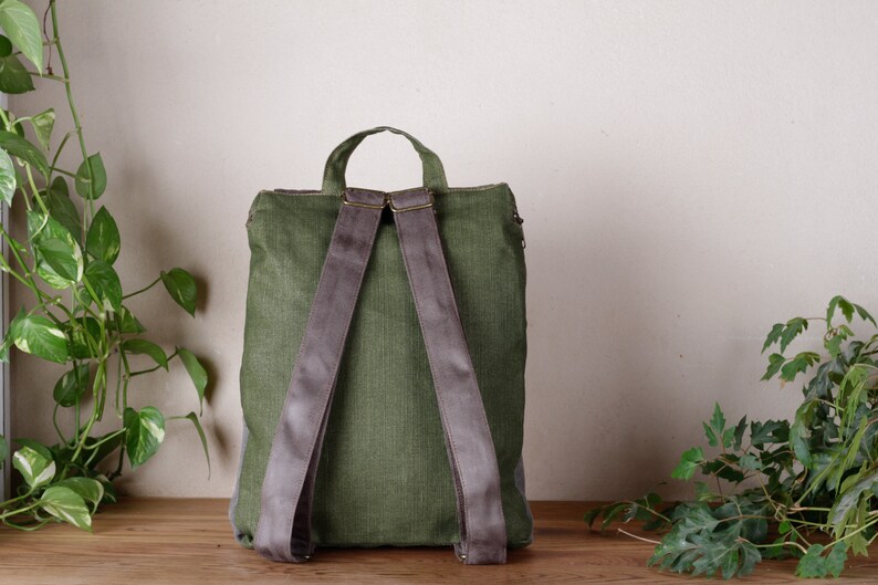 Vegan Sage Green & Gray Women Backpack Purse Slim Casual - Etsy