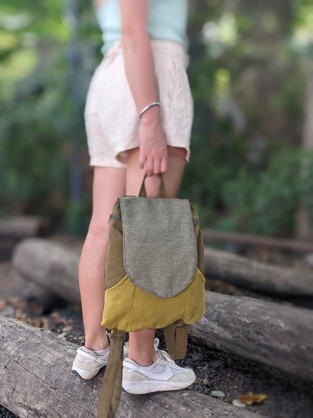 Canvas Backpack Purse, Mustard & Greenish Backpack, Women Day Backpack ...