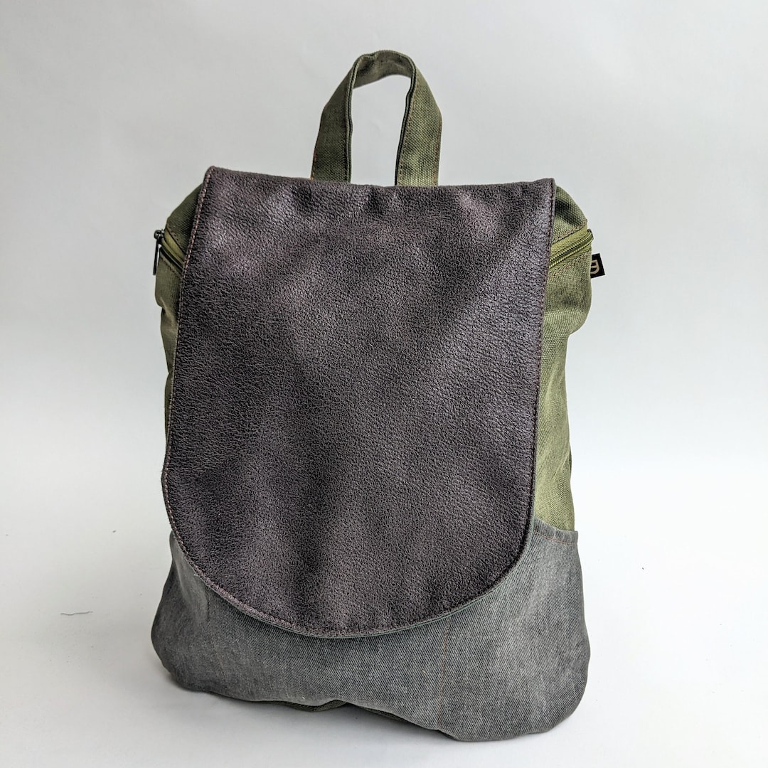 Vegan Sage Green & Gray Women Backpack Purse , Slim Casual Urban ...