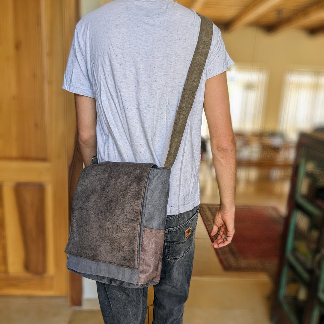 Gray Vegan Crossbody Bag, Everyday Canvas Shoulder Bag, Custom Made ...