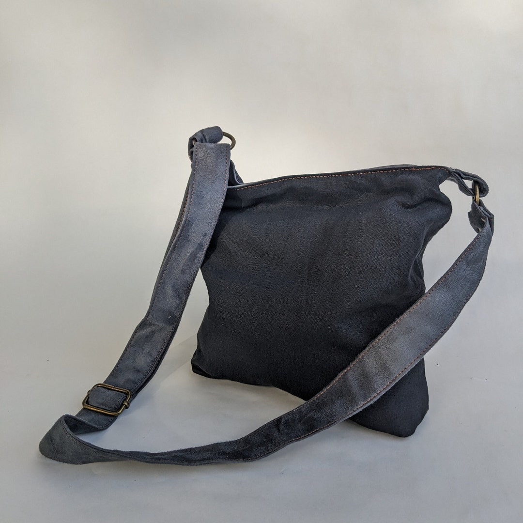 Upcycled Small Hobo Handbag, Black Vegan Fabric Hippie Bag, Canvas ...