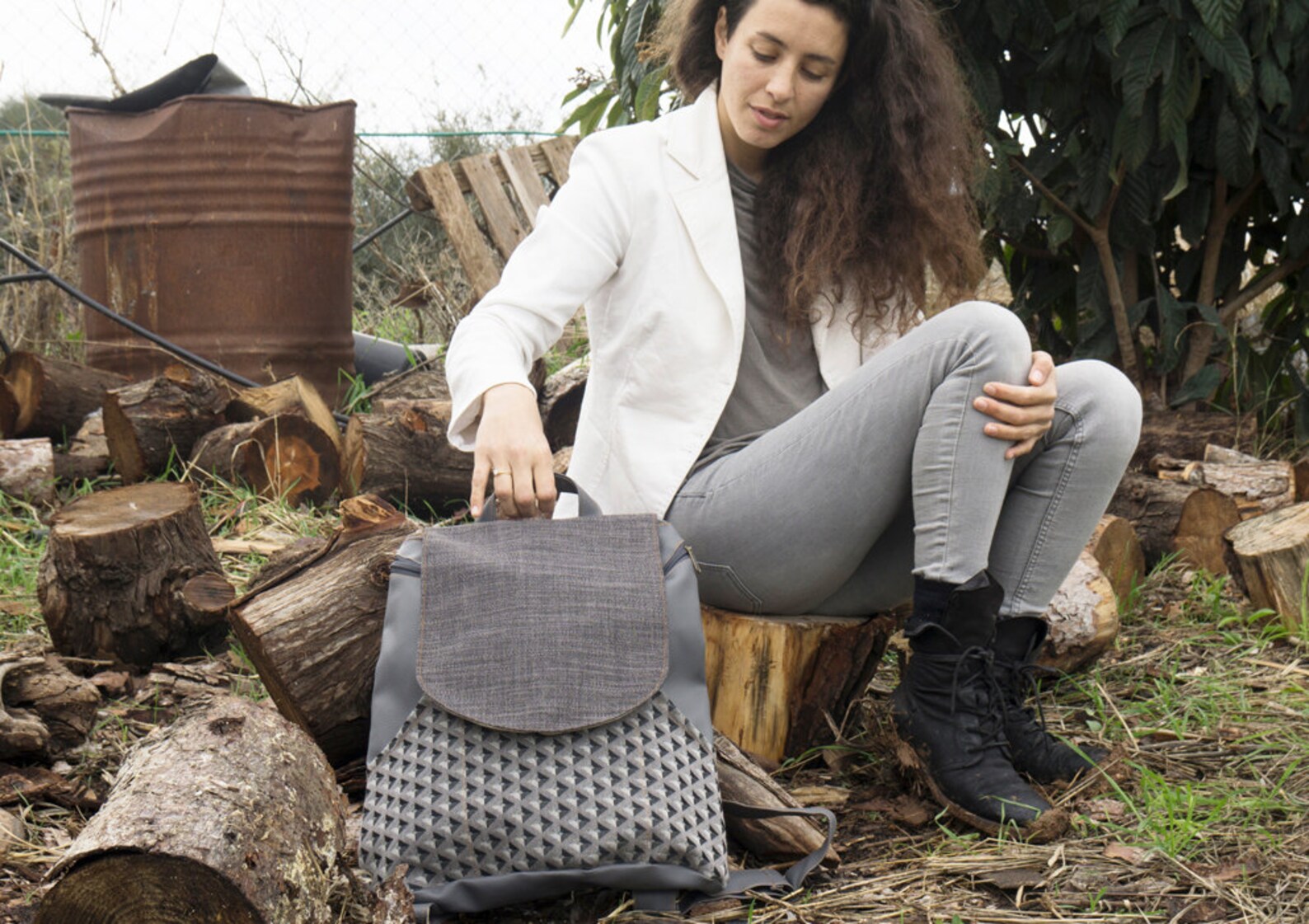 Grey Backpack Vegan Leather Backpack Canvas Backpack Purse - Etsy