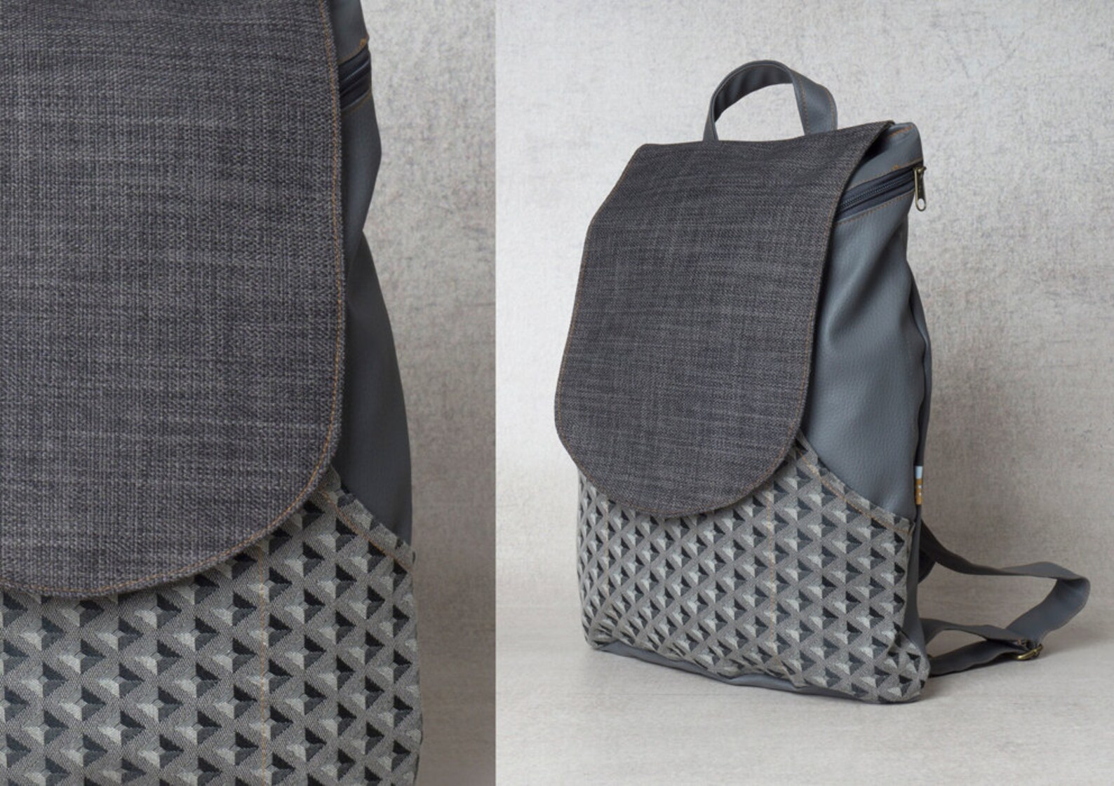 Grey Backpack Vegan Leather Backpack Canvas Backpack Purse - Etsy