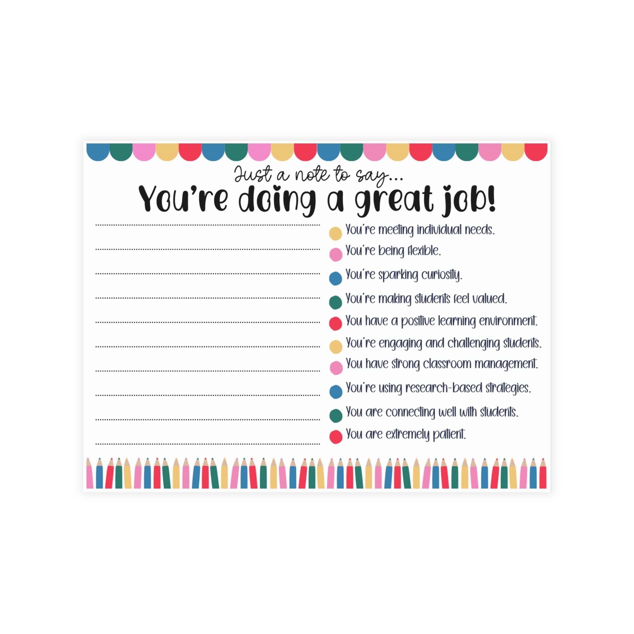 Classroom Observation Note Cards Encouragement and Feedback Made Easy ...