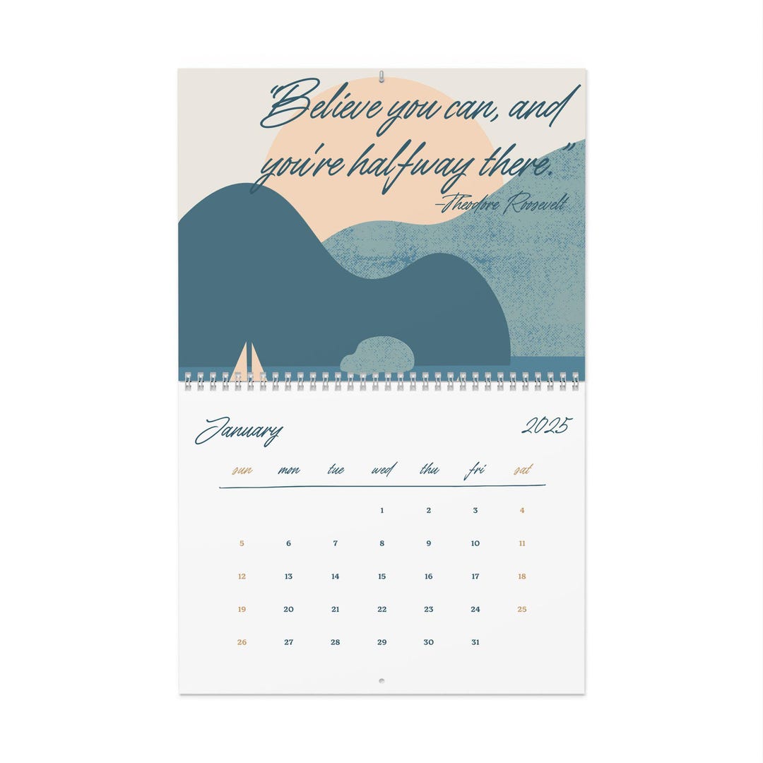 2025 Wall Calendar With Inspirational Quotes, Cool Tones, Yearly ...