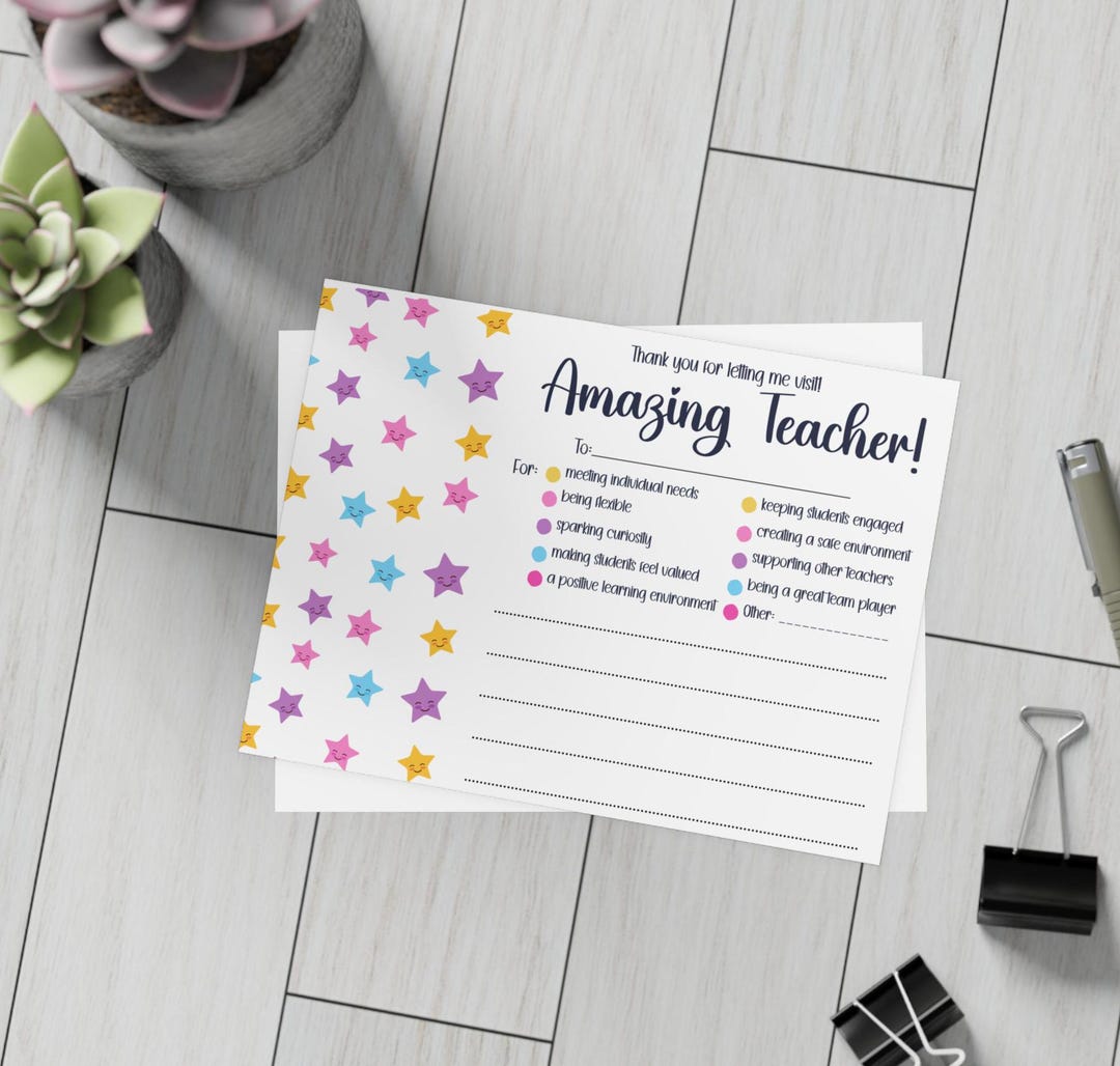 Classroom Observation Note Cards Feedback Made Easy Walk-through Note ...