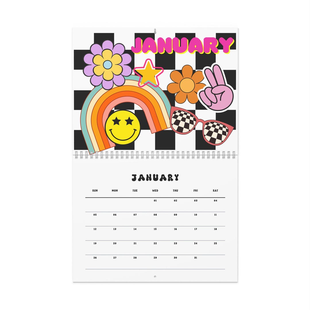 Checkered Wall Calendars, Monthly Planner, Colorful Calendar, Groovy ...