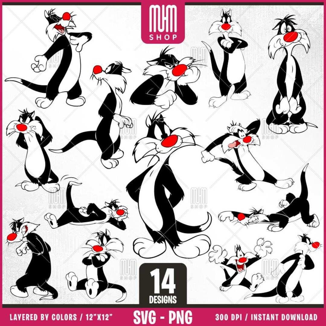 Sylvester Cat Svg Png, 14 Designs Easy to Use, Cartoon Characters ...