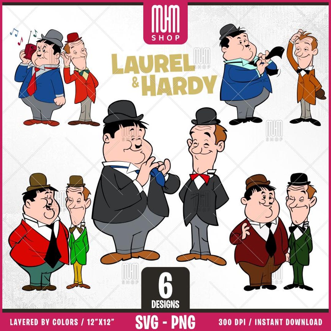 Laurel and Hardy Svg Png, 6 Designs Easy to Use, Cartoon Characters ...