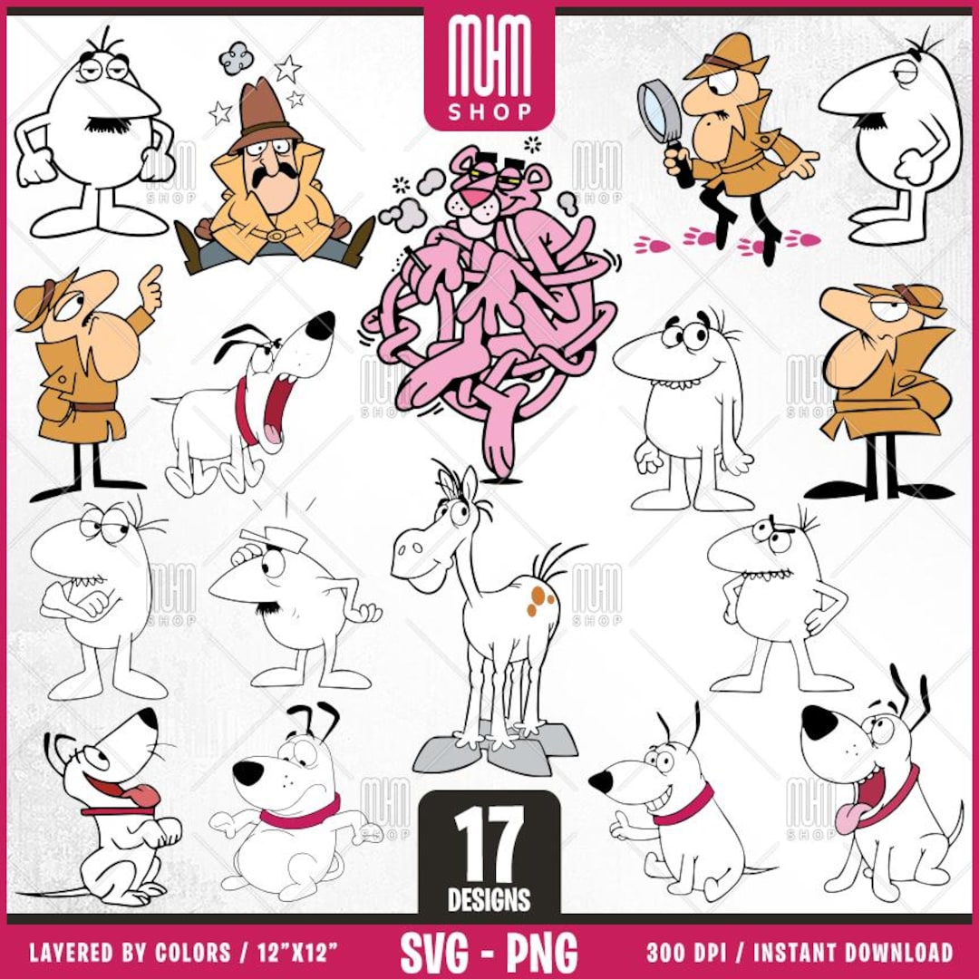 Pink Panther and Friends Svg Png, 17 Designs Easy to Use, Cartoon ...