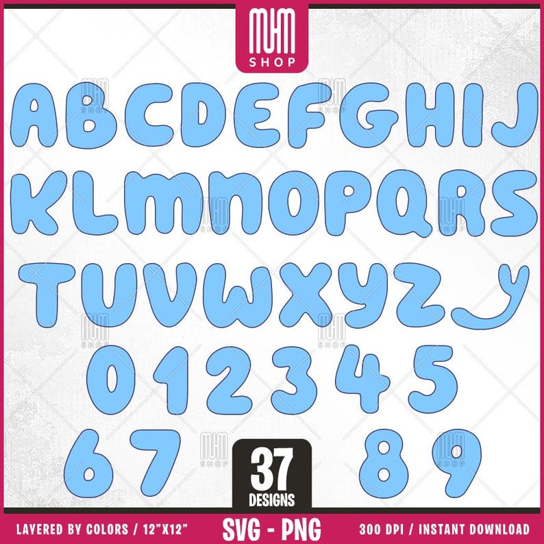 Blue Dog Alphabet and Numbers Svg, 37 Designs Easy to Use Cartoon ...