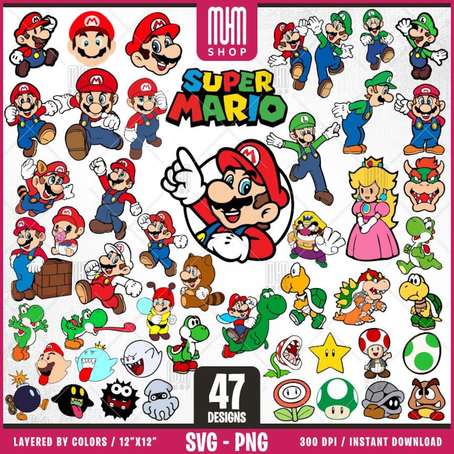 Super Mario Svg Png, 47 Designs Easy to Use, Cartoon Characters ...