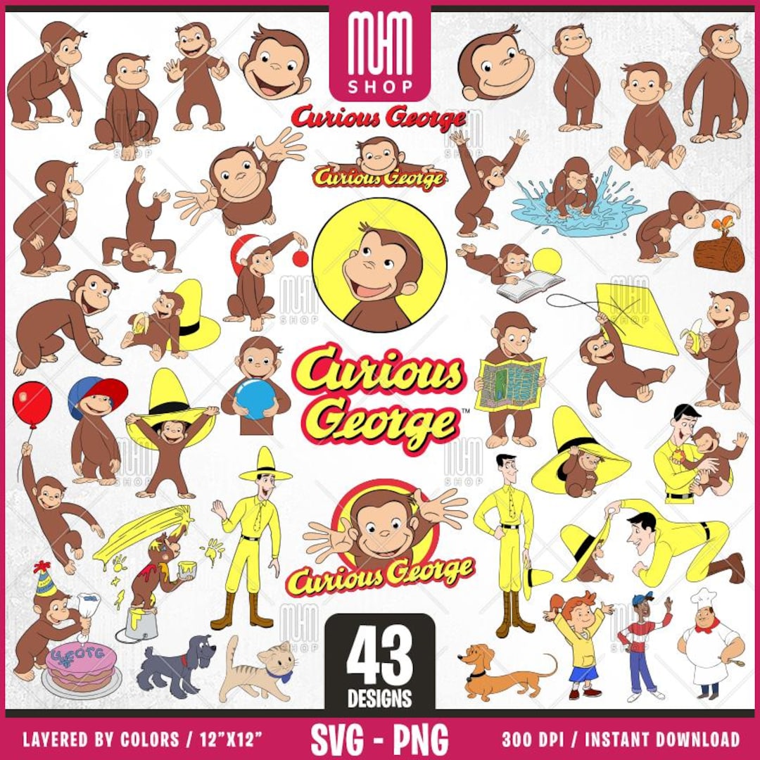 Curious George Monkey Svg Png, 43 Designs Easy to Use, Cartoon ...