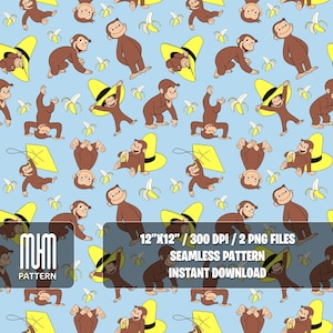 Curious George Seamless Pattern: Cartoon Fabric Design (PNG Digital ...