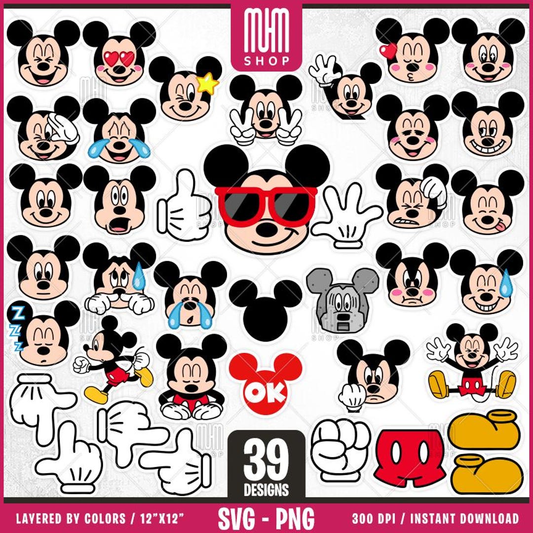 Stickers Mickeyy Mouse Svg, 39 Designs Easy to Use, Cartoon Characters ...