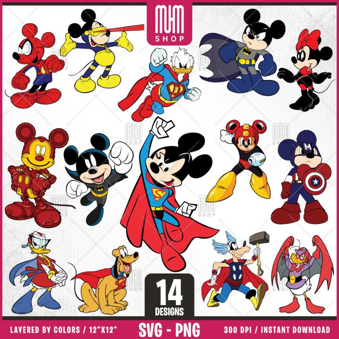 Superheroes Mouse and Friends Svg, 14 Designs Easy to Use, Cartoon ...
