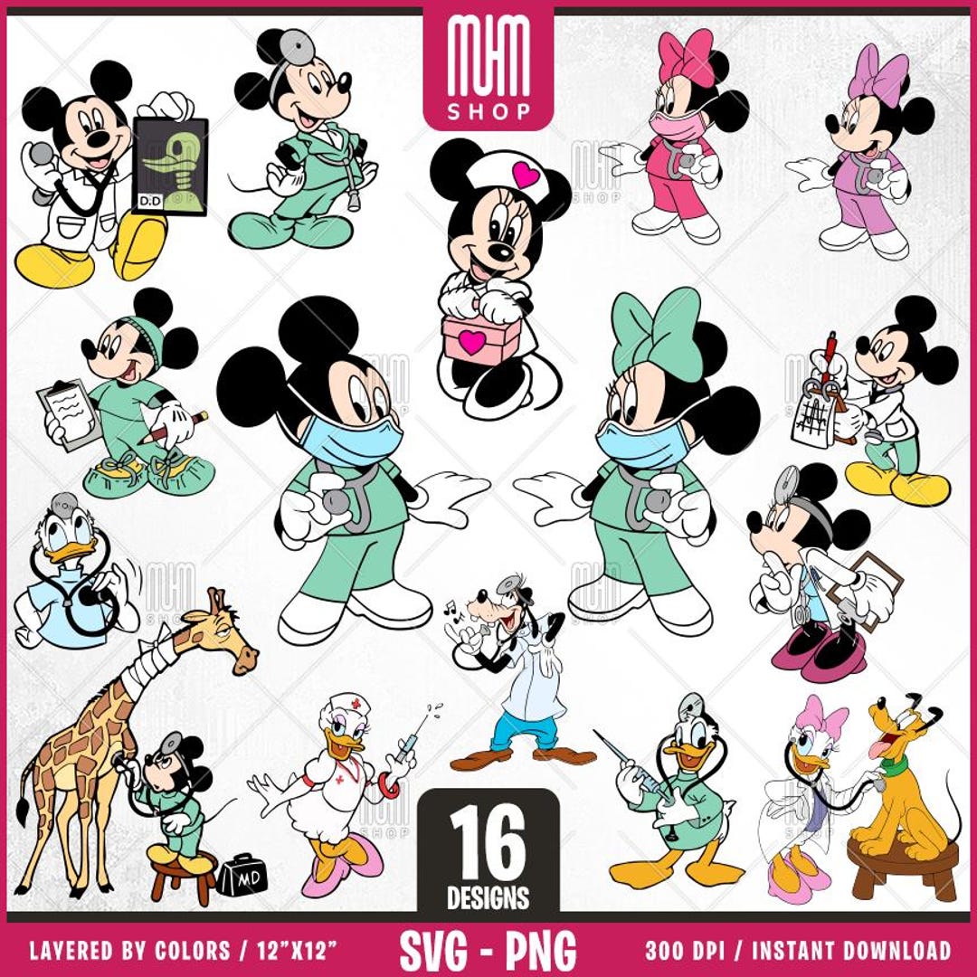 Doctor and Nurse Mouse Svg, 16 Designs Easy to Use, Cartoon Characters ...