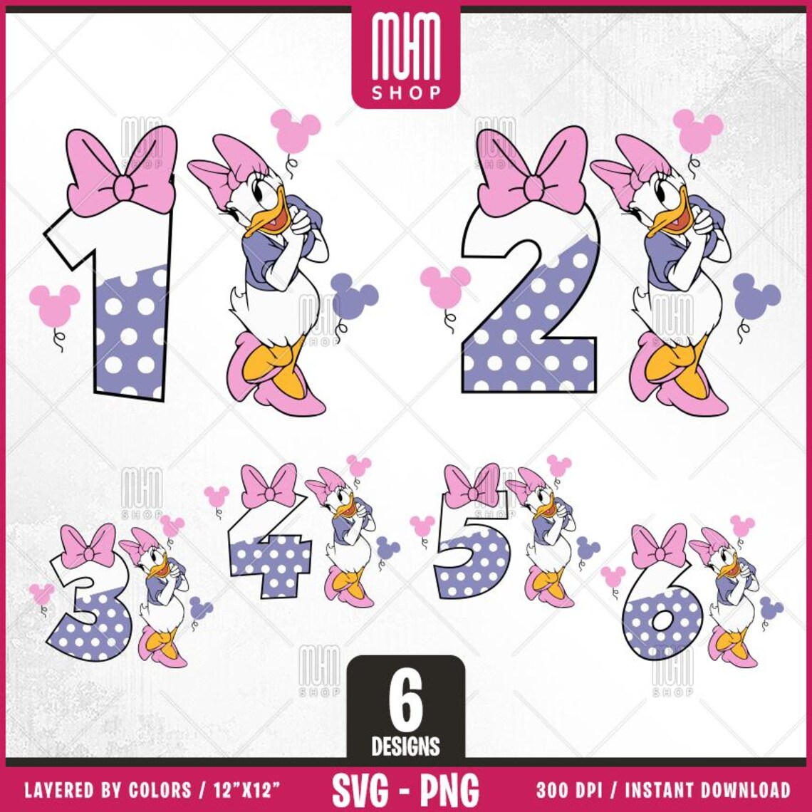 Daisy Duck Birthday Numbers Svg Png, 6 Designs Easy to Use, Cartoon ...