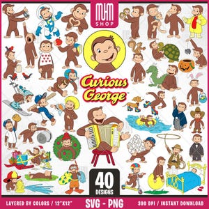 Curious George Monkey and Life Svg Png, 40 Designs Easy to Use, Cartoon ...