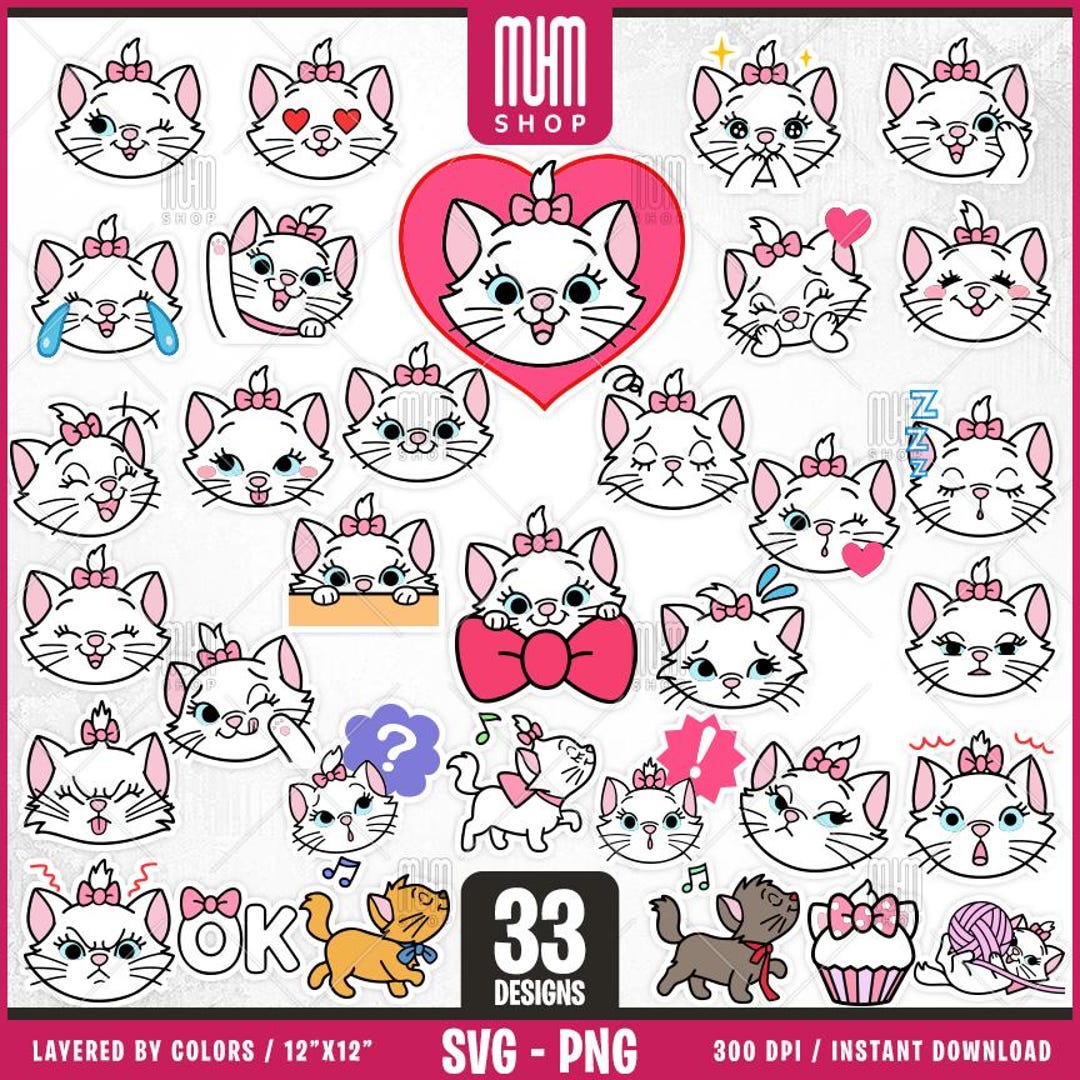 Stickers Marie Cat Svg Png, 33 Designs Easy to Use, Cartoon Characters ...
