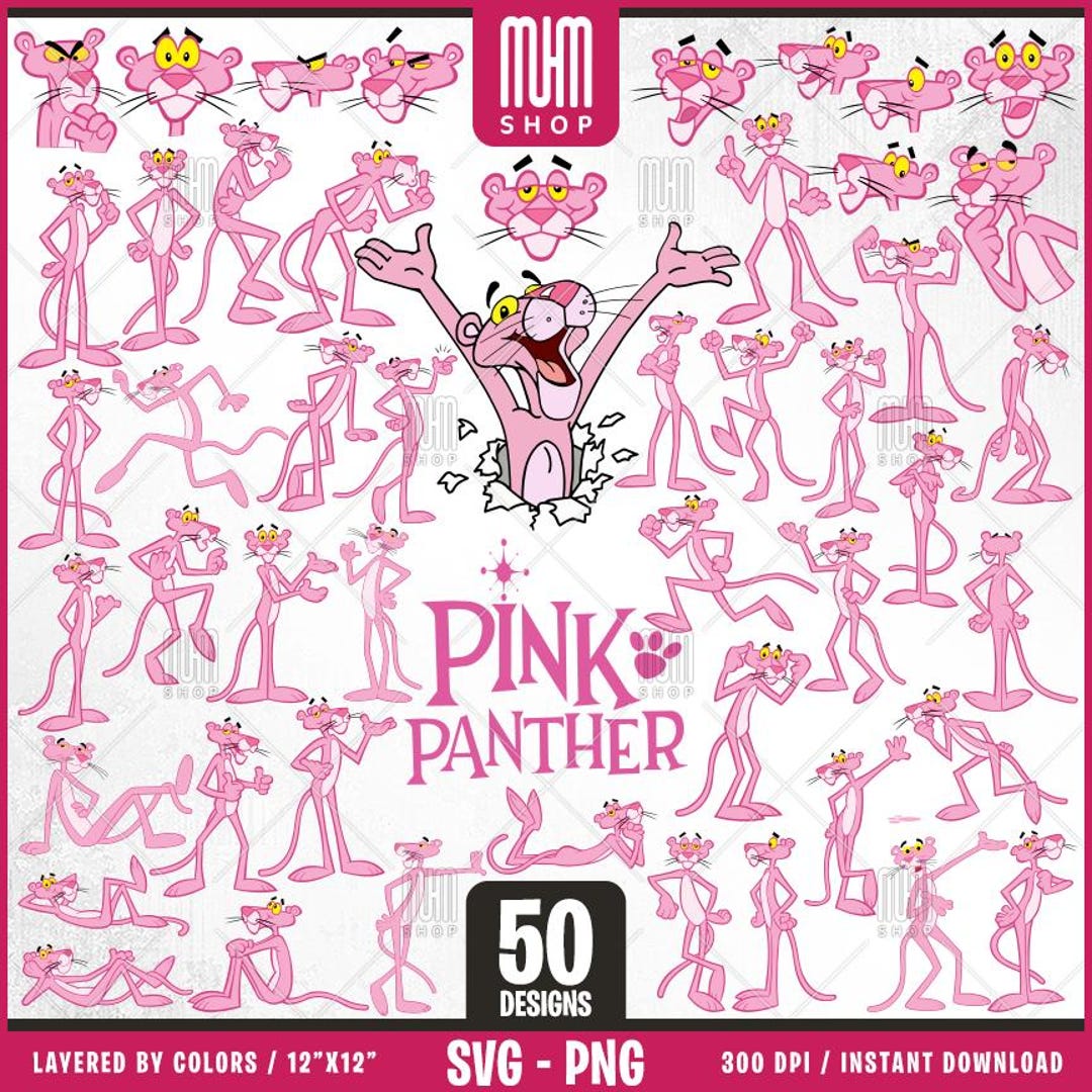 Pink Panther Svg Png, 50 Designs Easy to Use, Cartoon Characters ...