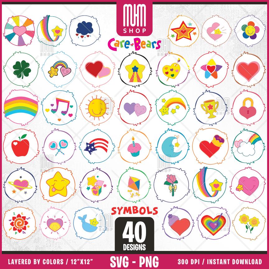 Care Bears Symbols Svg, 40 Designs Easy to Use, Cartoon Characters ...
