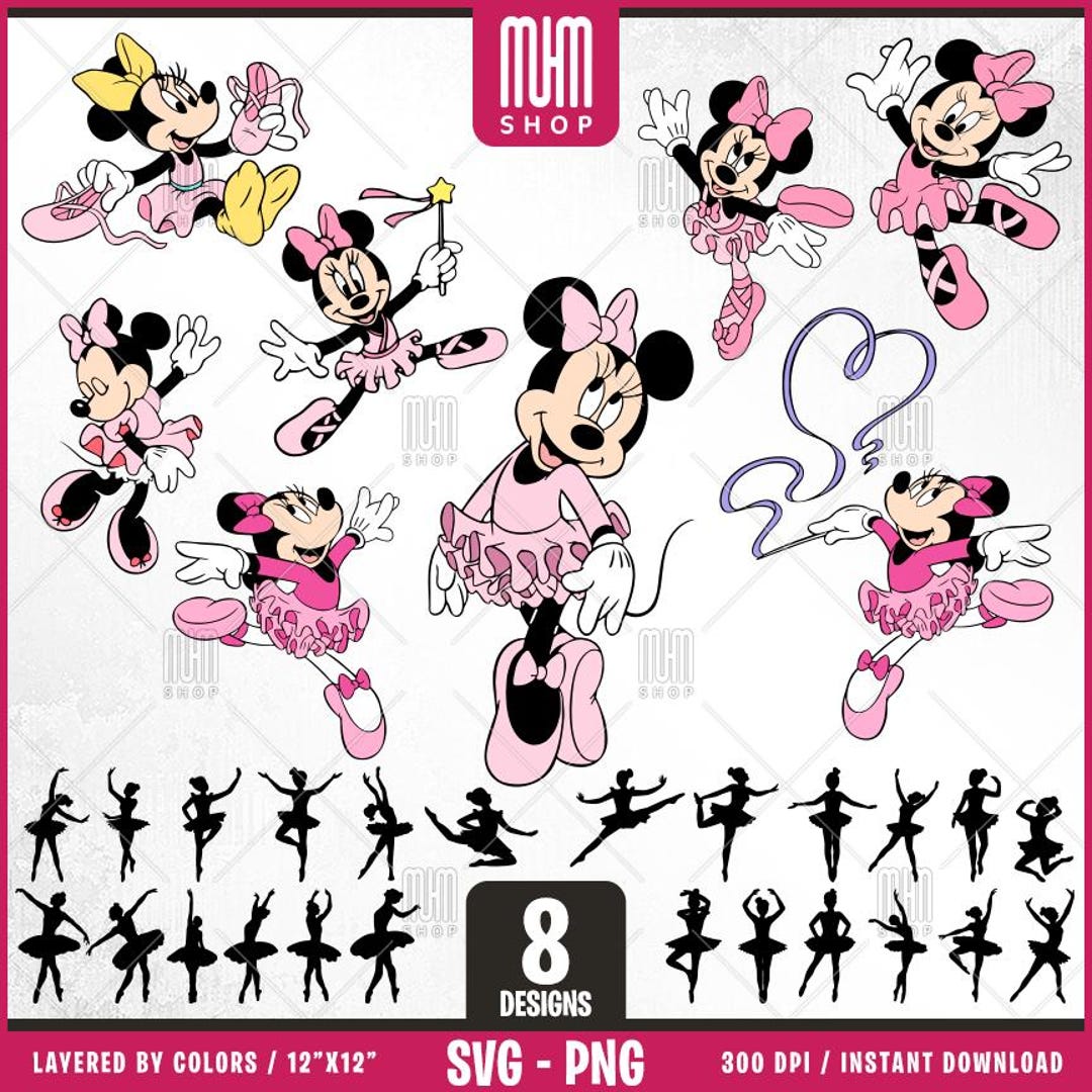 Minnie Mouse Ballerina Svg, 8 Designs +24 Silhouette, Cartoon ...