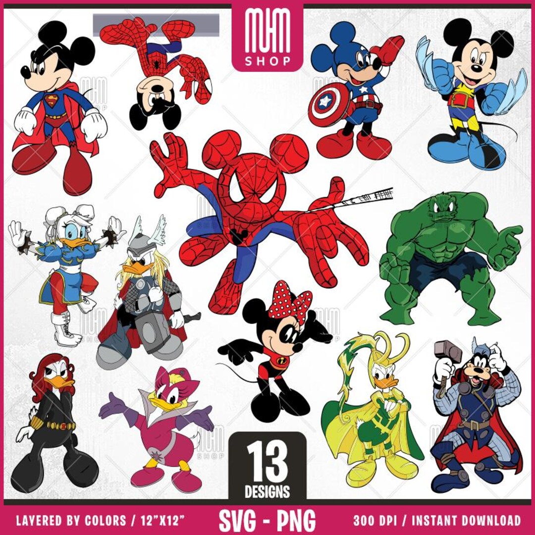 Superheroes Mouse and Friends Svg, 13 Designs Easy to Use, Cartoon ...