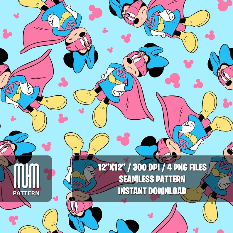 Seamless Pattern PNG, Minnie Mouse Superheroes, Mouse and Friends ...