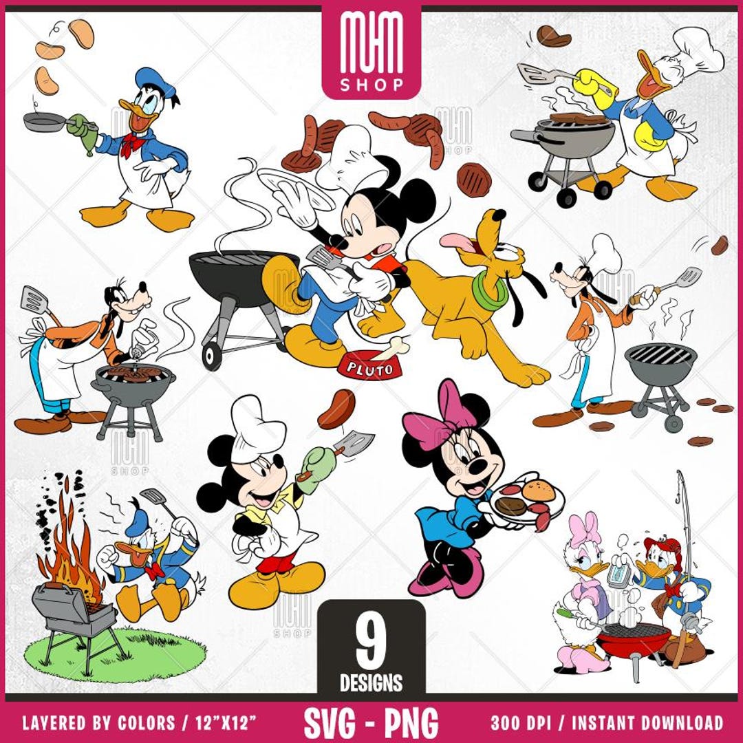 Mouse and Friends Barbecue Party Svg Png, 9 Designs, Cartoon Characters ...