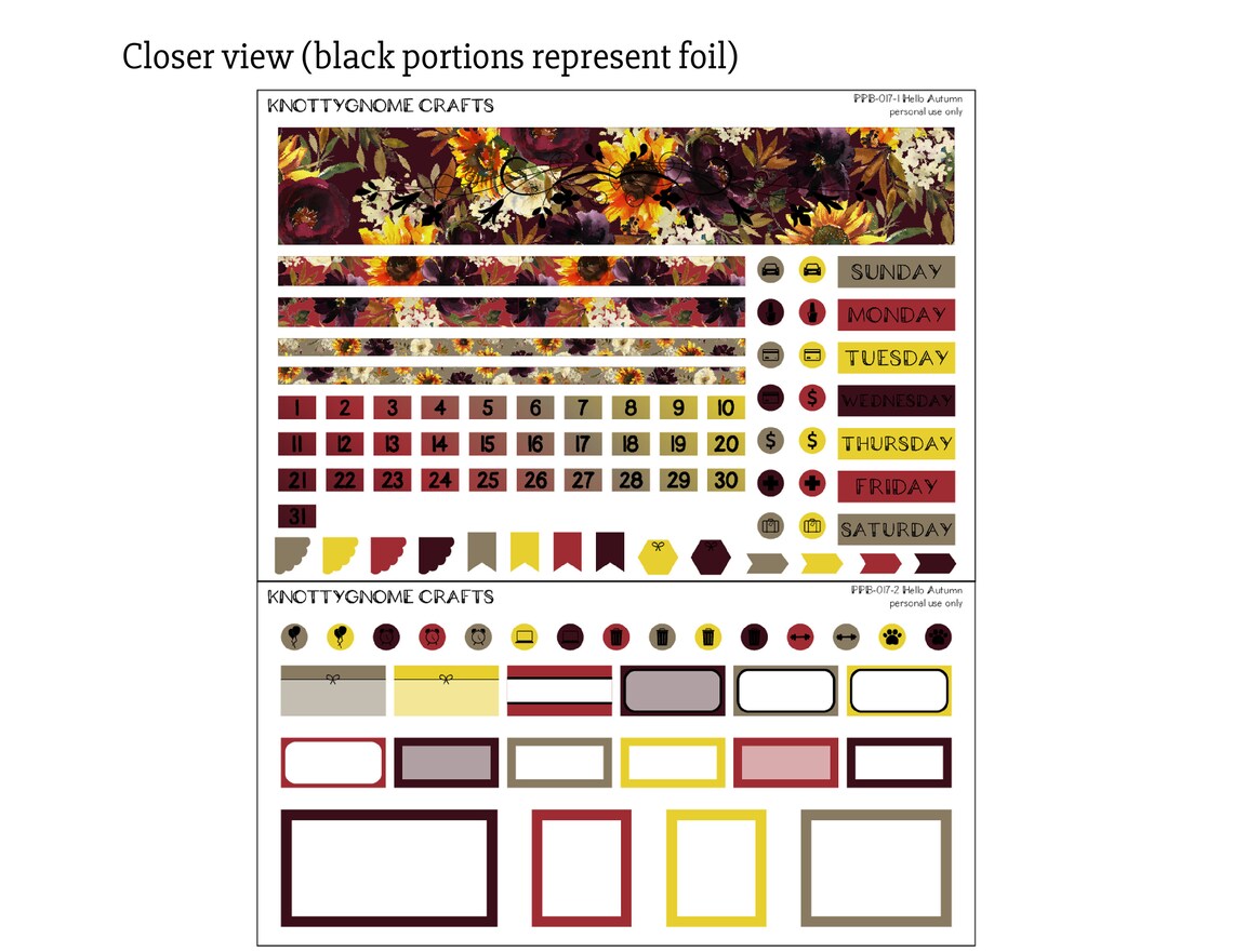 Printable autumn floral monthly sticker kit PrintPression B6 | Etsy
