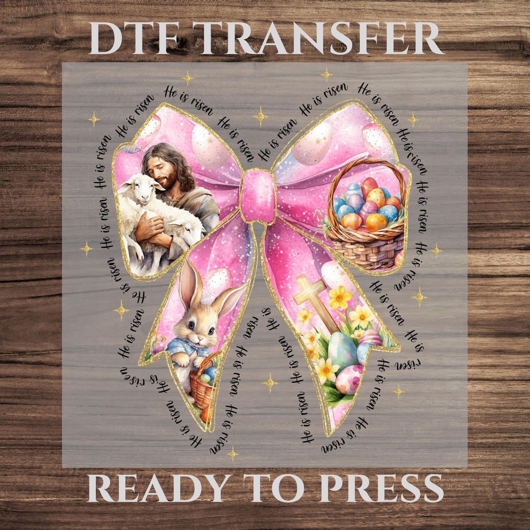 Religious Easter DTF Transfer, Jesus Bunny and Egg Basket Pink Bow ...