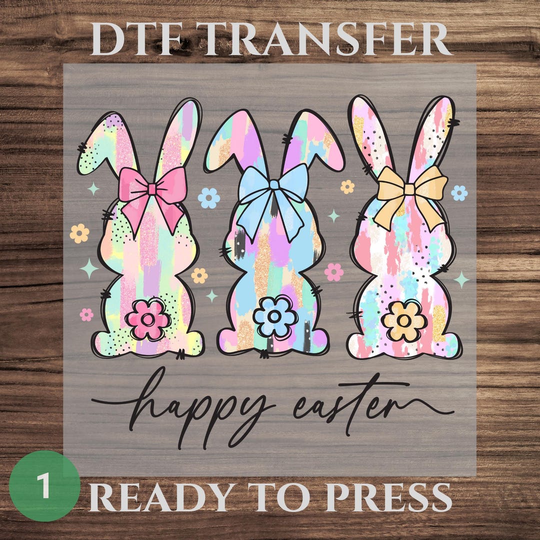 Easter Bunny DTF Transfers, Pastel Glitter Effect and Polka Dot Bow ...
