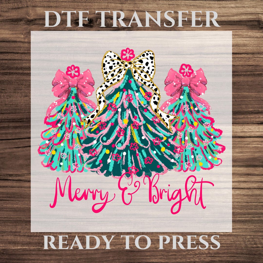 Pink Merry and Bright Tree DTF Transfer, Merry and Bright Design Iron ...