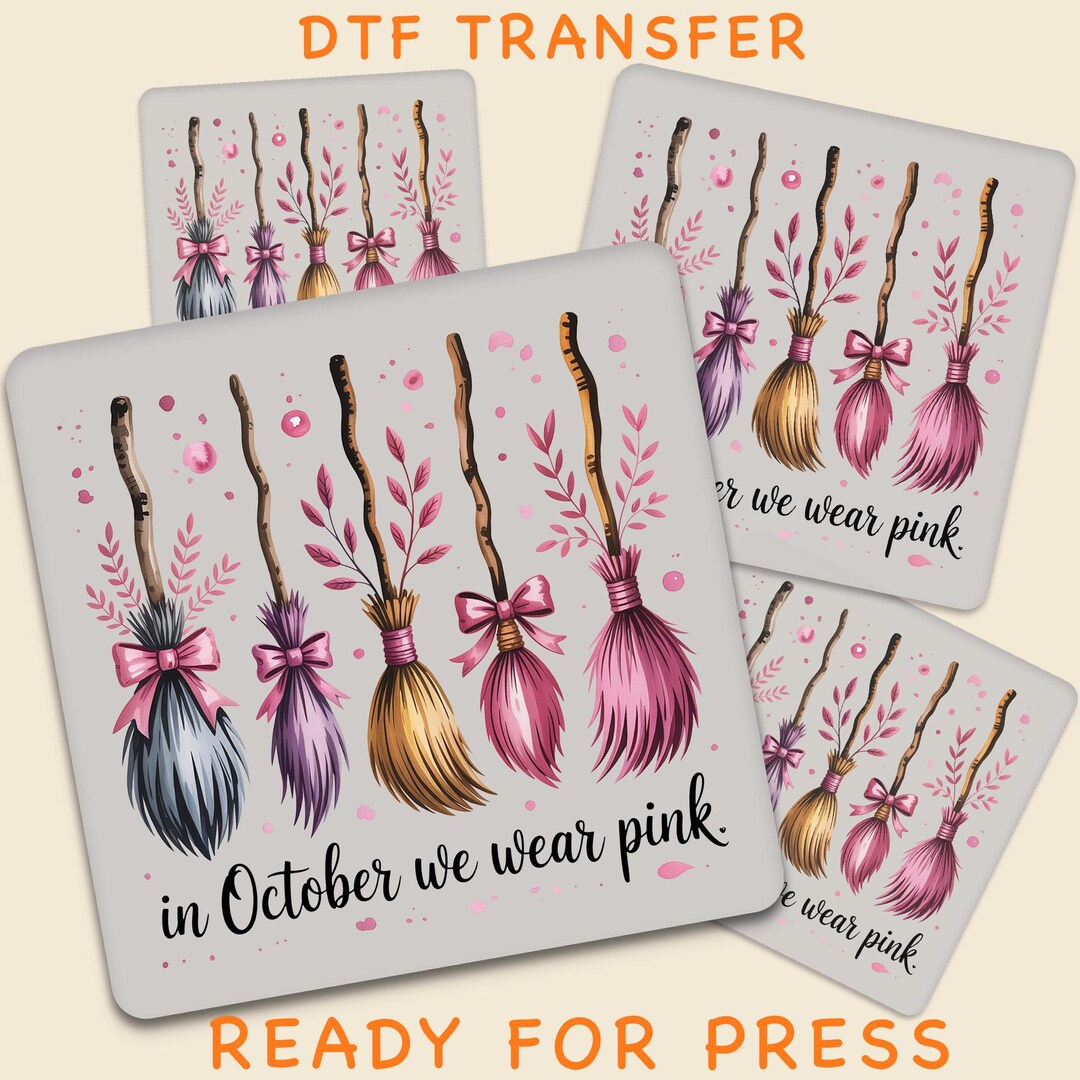 Pink Ribbon Witch Brooms DTF Transfer: Breast Cancer Awareness ...