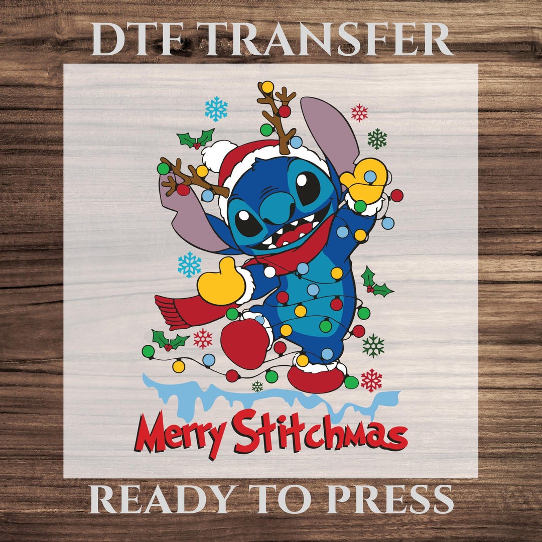 Stitch Christmas Merry Stitchmas DTF Transfer, Stitch Santa Hat Direct ...