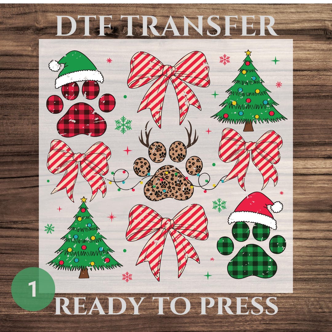 Retro Dog Christmas DTF Transfer, Dog Coquette Christmas Ready to Press ...