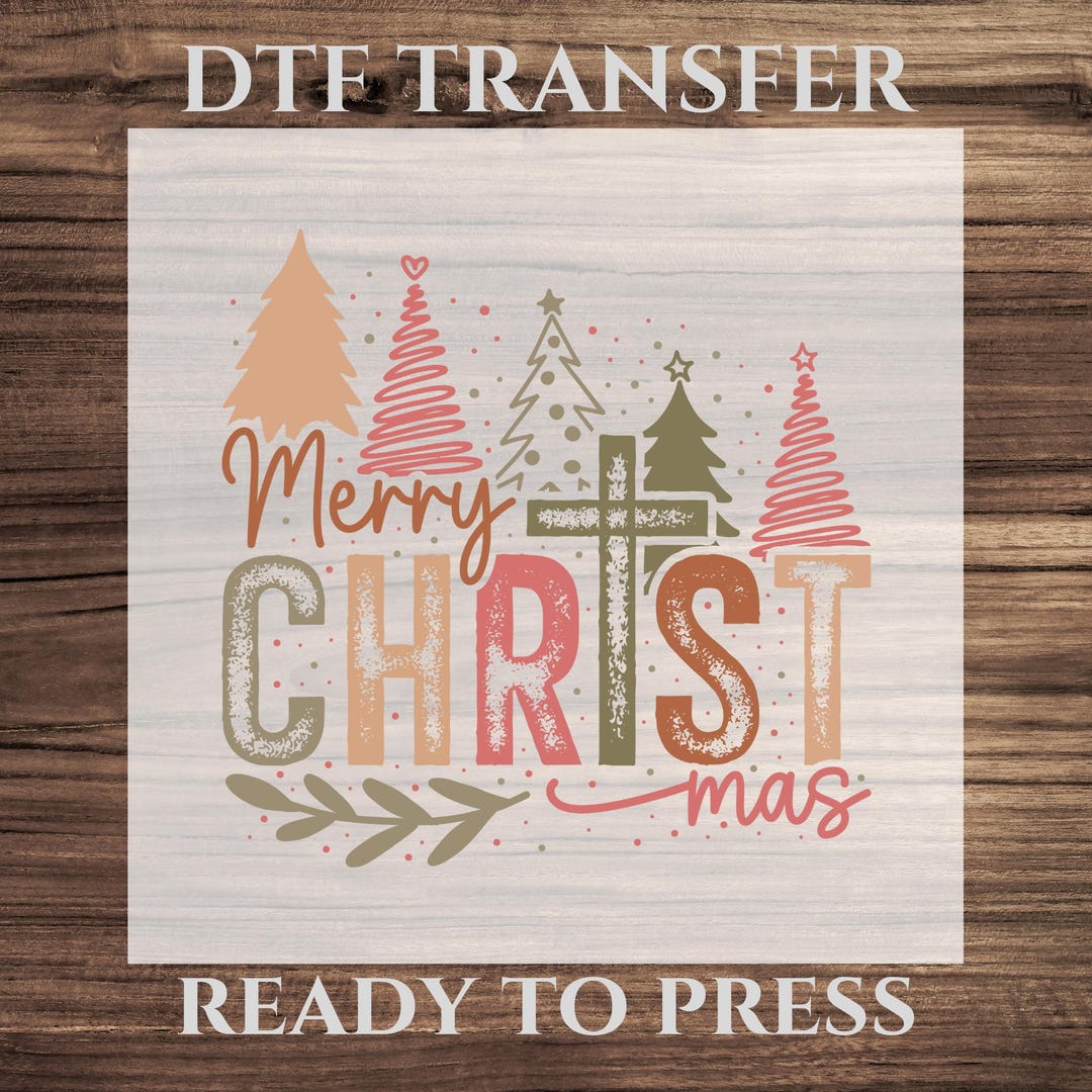 Retro Christian Christmas Tree DTF Transfer, Religious Xmas Design Iron ...