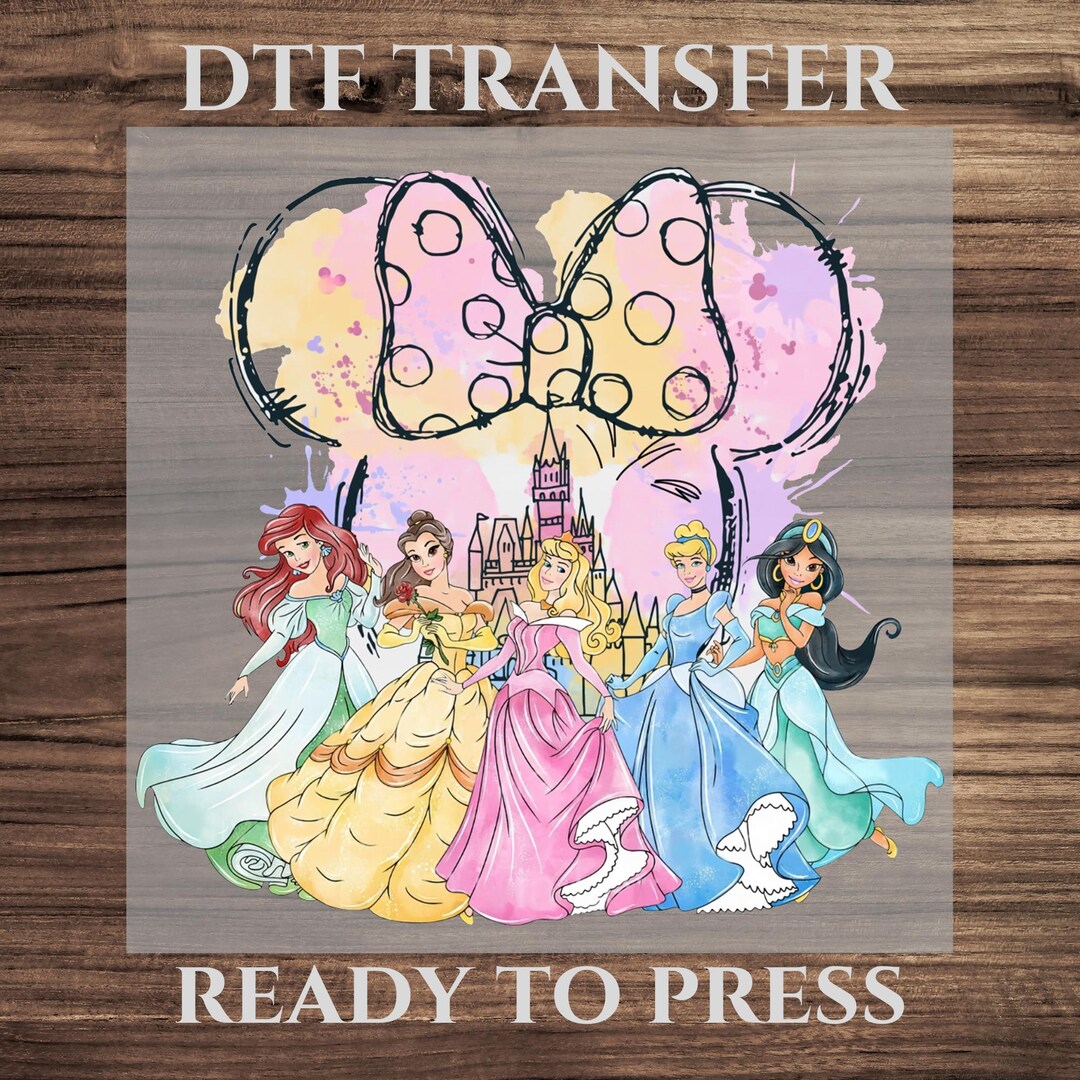 Watercolor Disney Princess DTF Transfer, Minnie Head and Disney Princesses Ready for Press ...