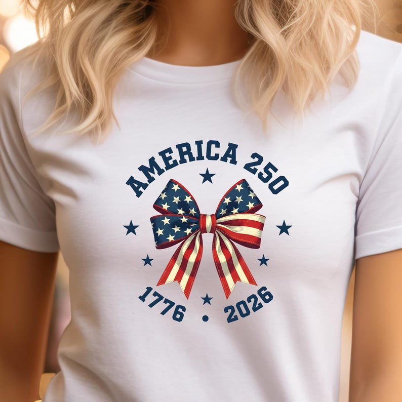 America 250 DTF Transfer, Ready to Press 1776–2026 Patriotic Bow Design ...